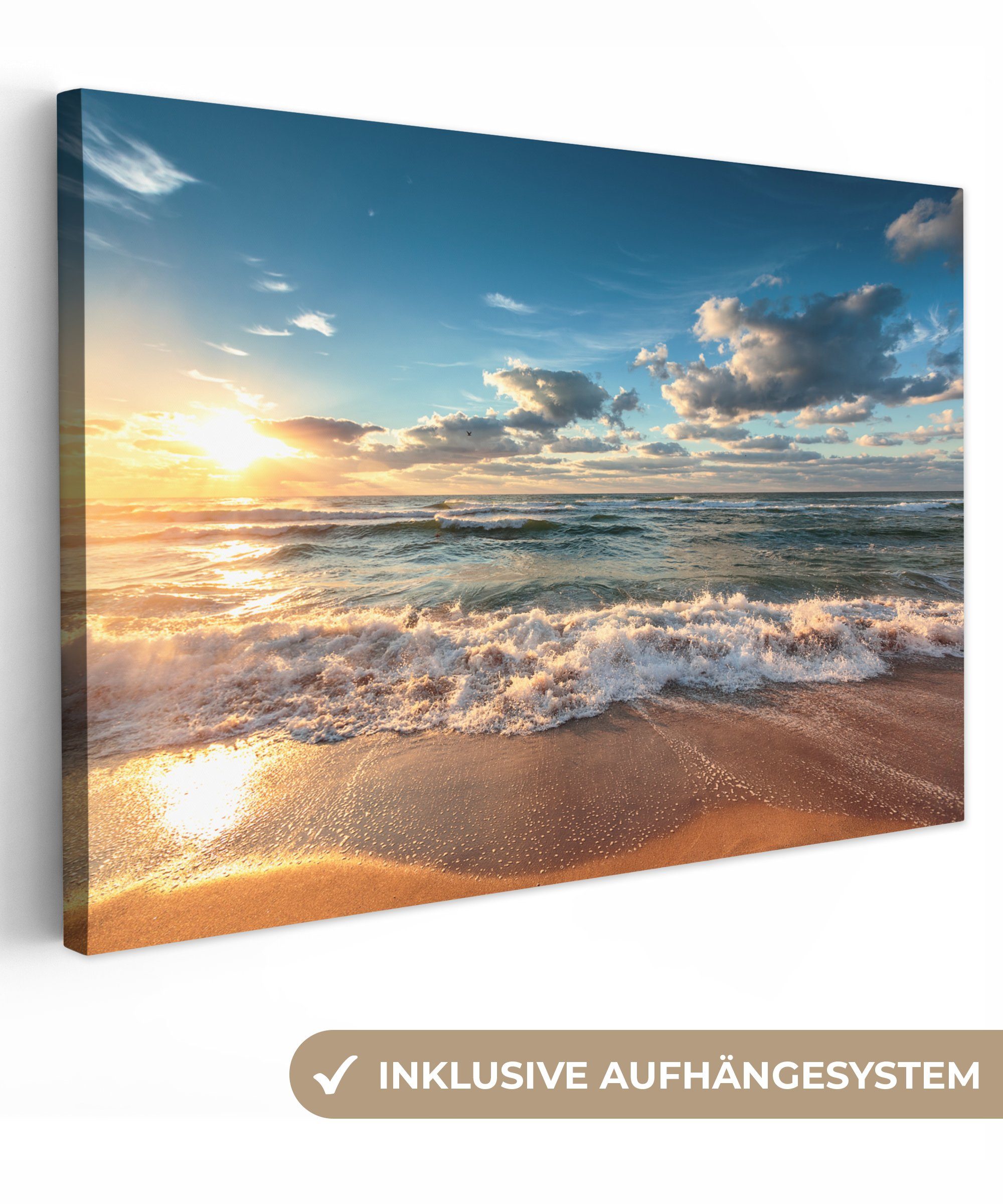 OneMillionCanvasses® Leinwandbild Strand - Meer - Düne - Sonnenuntergang, Fotodruck (1 St ...